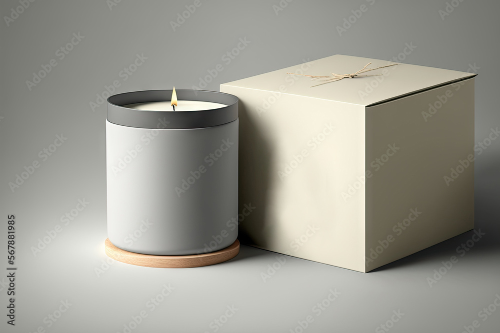 Empty blank grey matte candle with box and wooden lid, mock up template ...