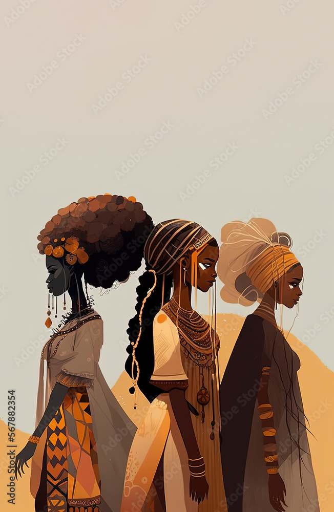 A tribe of African women on a clean background. Black history month BHM ...