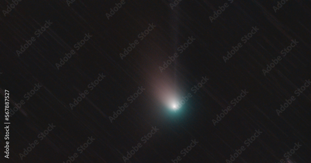 A real picture of the green comet C/2022 E3 (ZTF) in our solar system which has an orbital ...