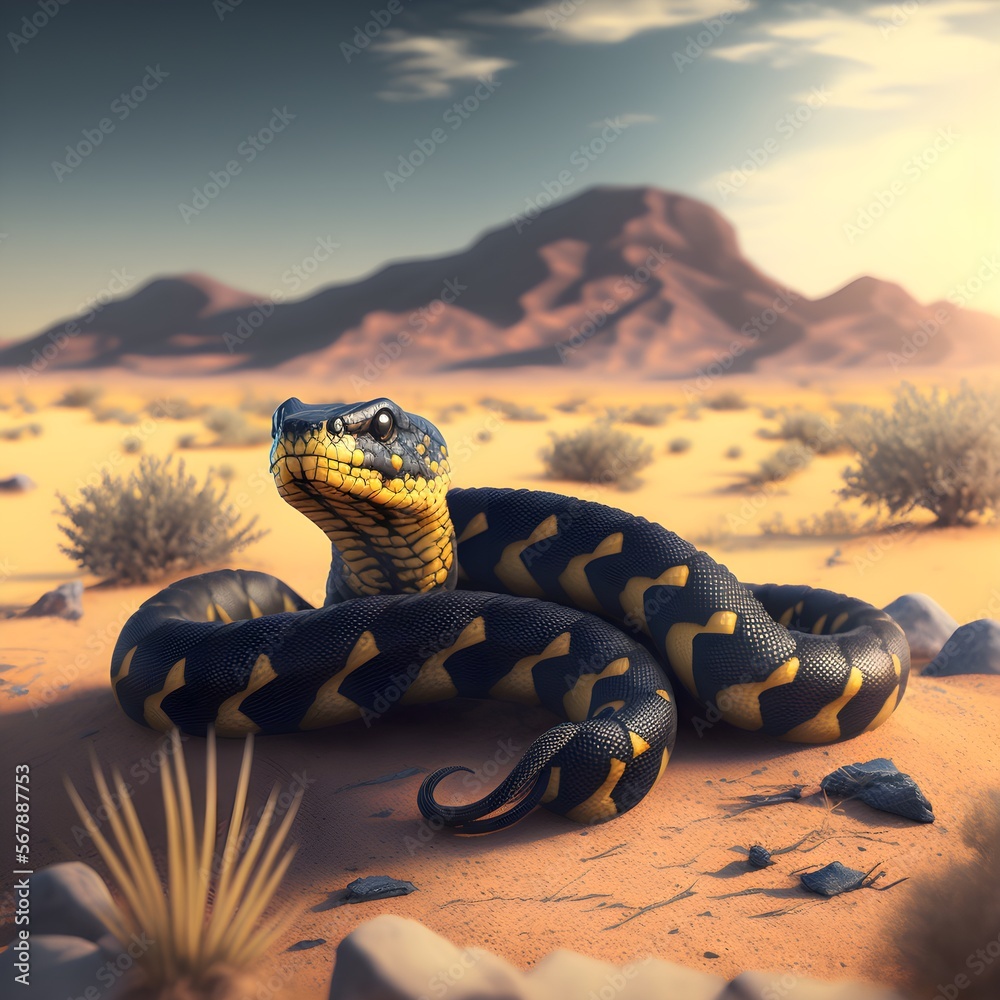 black mamba sitting in the desertrealistic compositionvivid ...