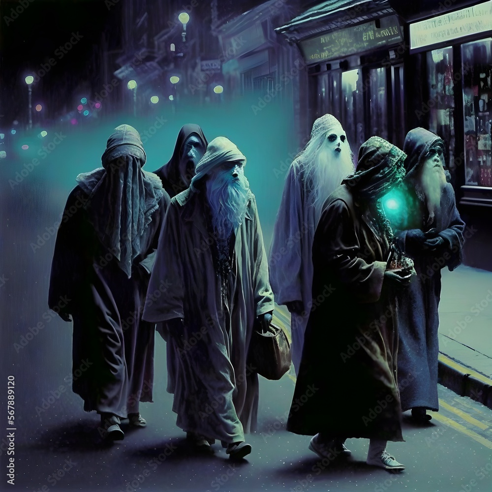 several crypt keepers walking down the street from the movie Night of ...