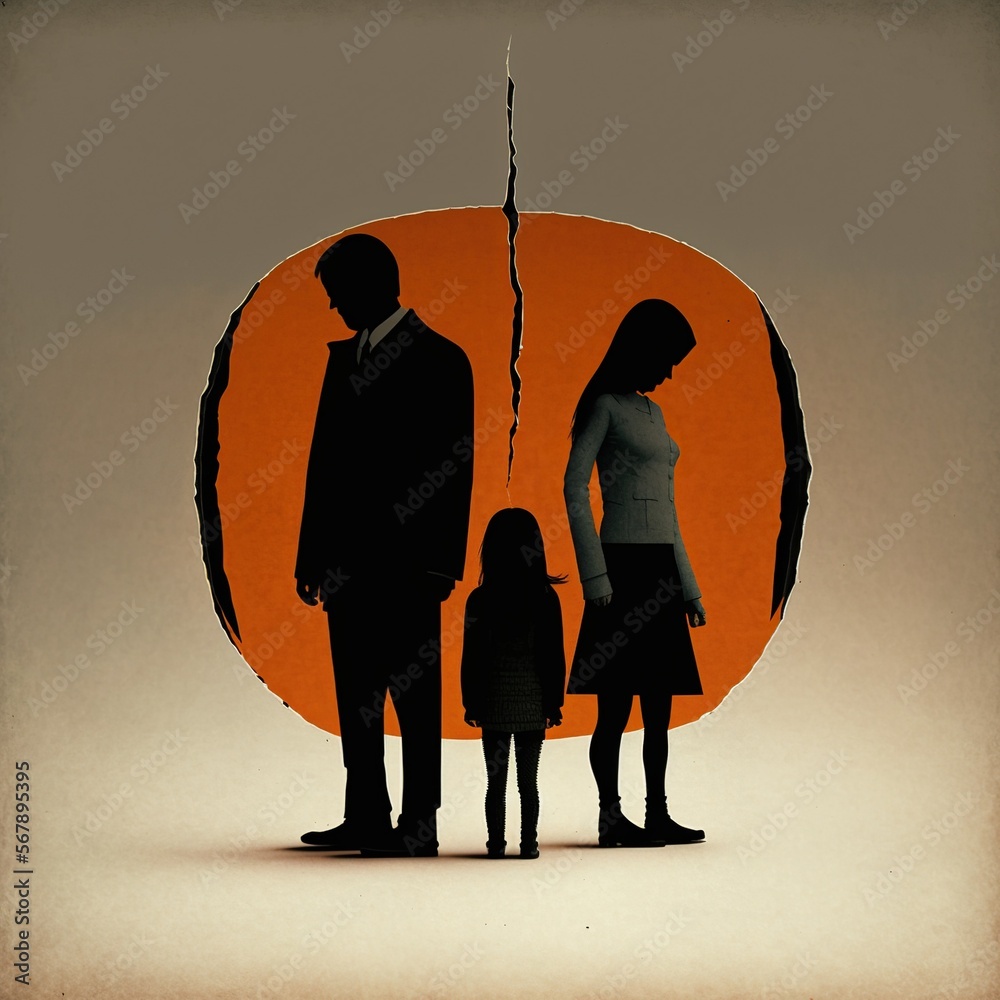 Sadness of divorce separation in minimalism style. child feeling stress ...
