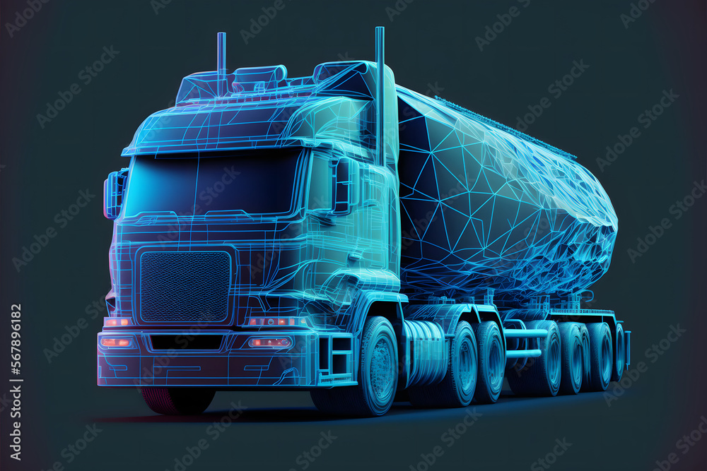 Hologram Tanker truck created with generative AI technology Stock ...