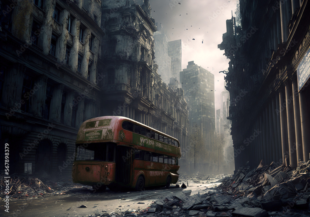 Apocalyptic view of destroyed London, post apocalypse after world war ...