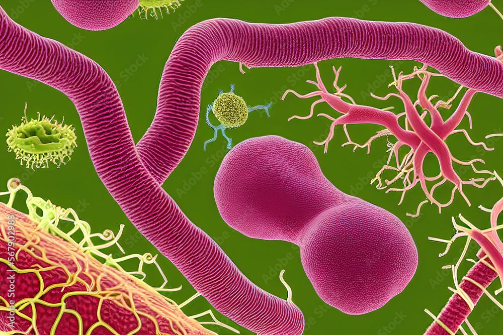 Clinical research images of an infected nucleus cell with germs and ...