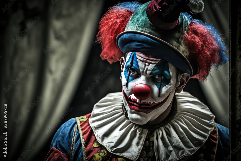Creepy Clown in Circus, Scary, Freaky, Bad Clown, Dark Carnival, Male ...