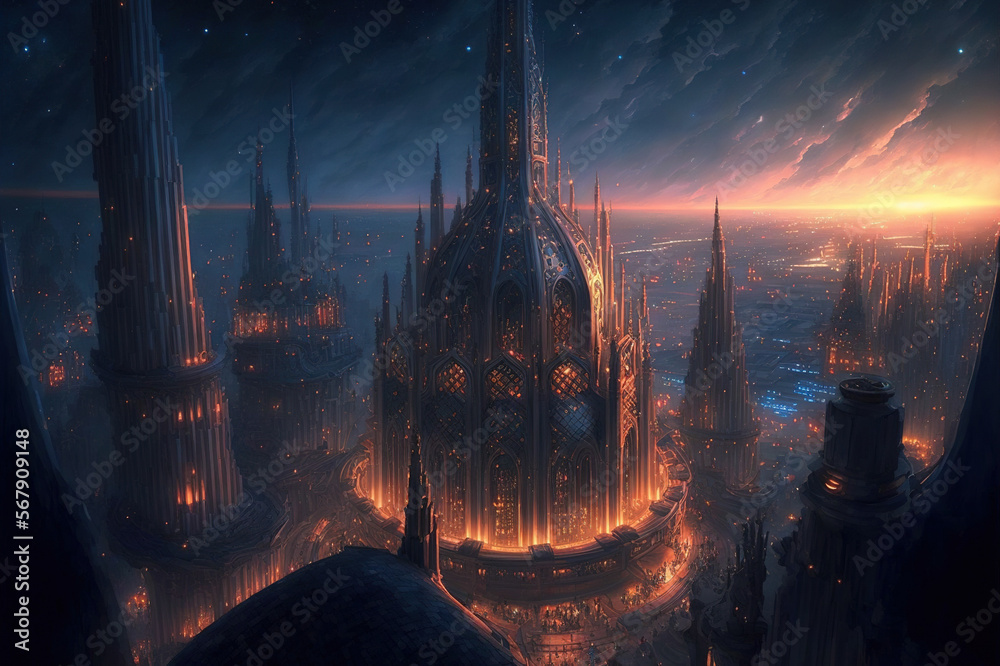 Sci-fi movie fantasy city building with outer star architecture from ...