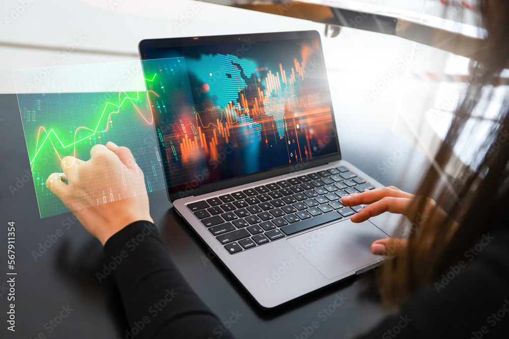 Business developer using Kanban board framework on laptop computer ...