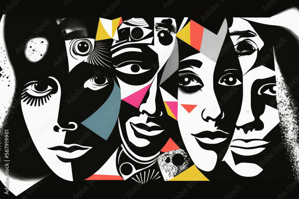 Abstract human many faces expression, dark emotion and uncertain mental ...