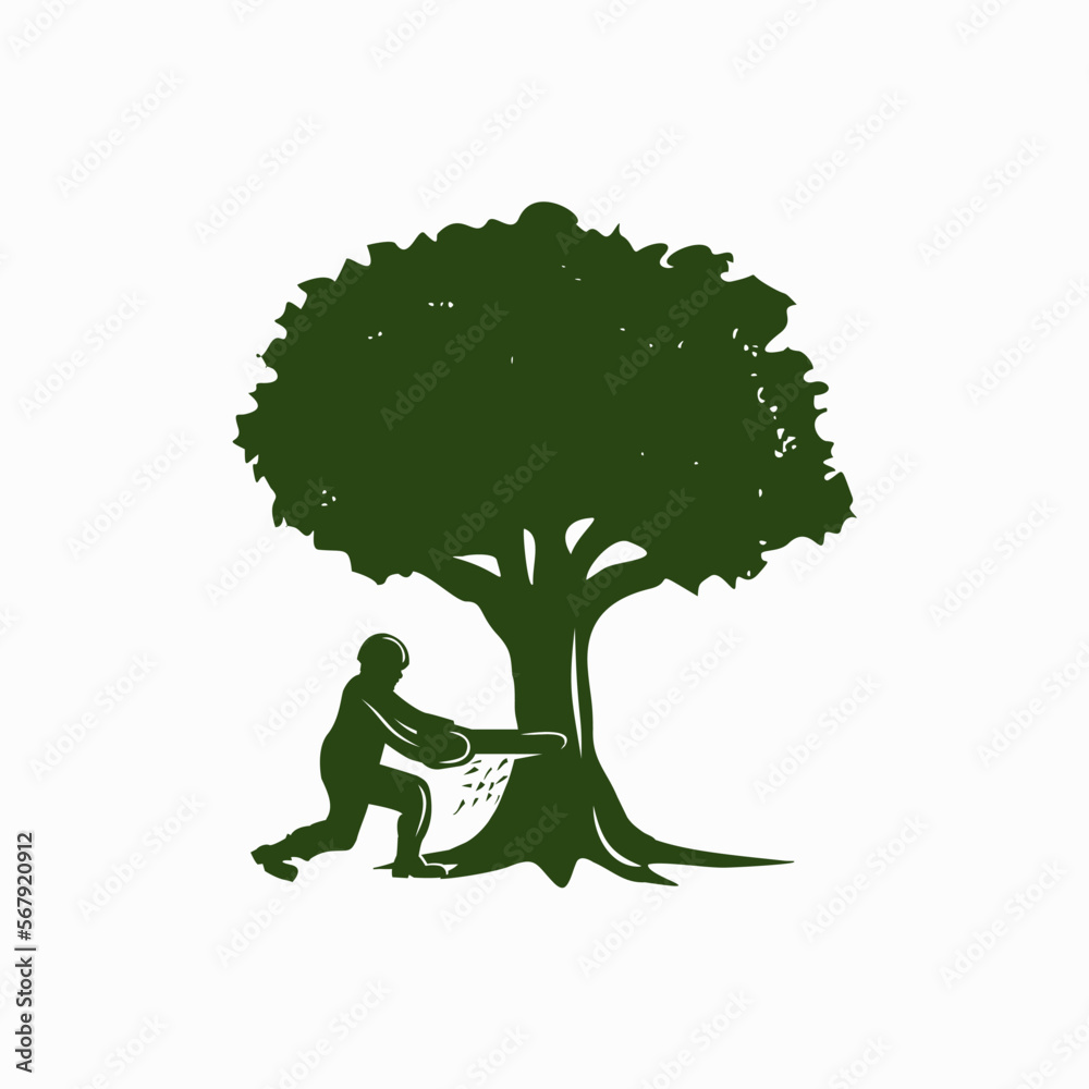 Lumberjack Cutting big Tree silhouette vector Stock Vector | Adobe Stock