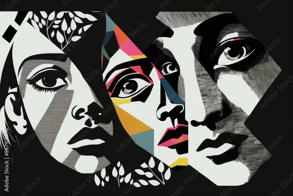 Abstract human many faces expression, dark emotion and uncertain mental ...