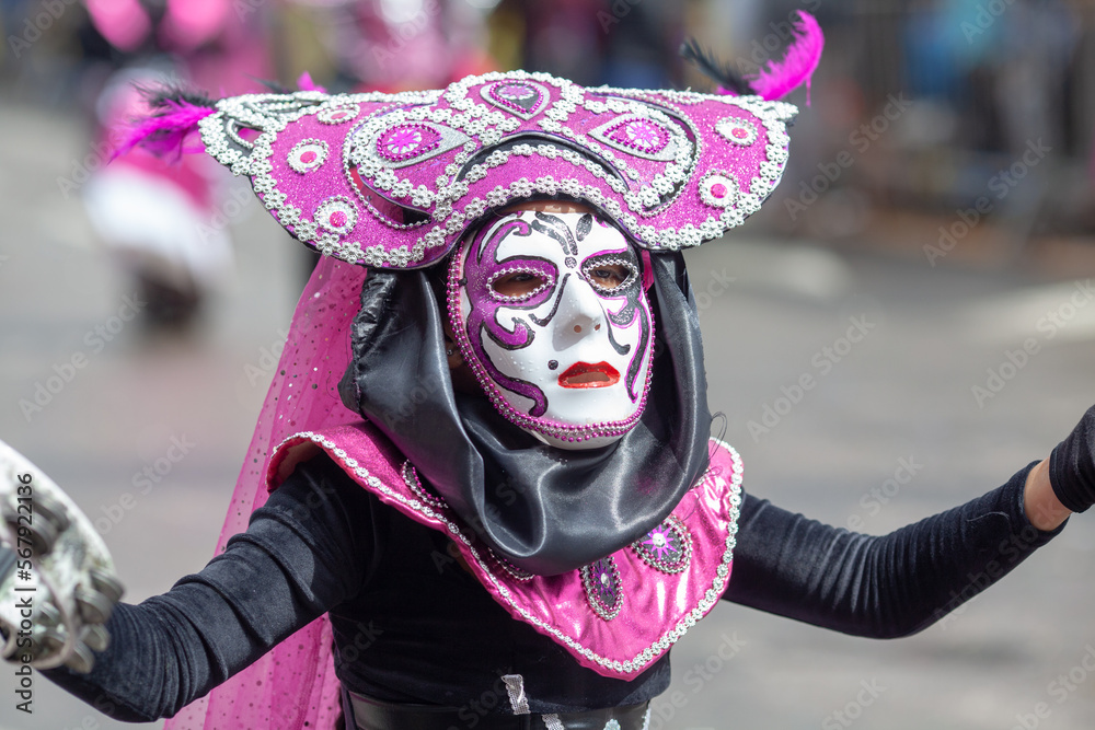 Carnival of Cajamarca, parade of multicolored and traditional costumes ...