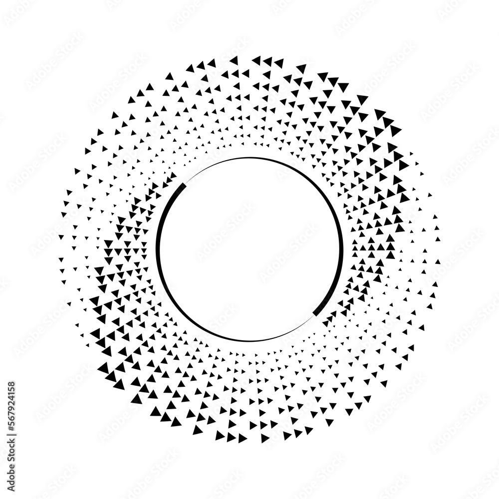Black abstract tiny triangles and stripes in spiral form. Geometric art ...