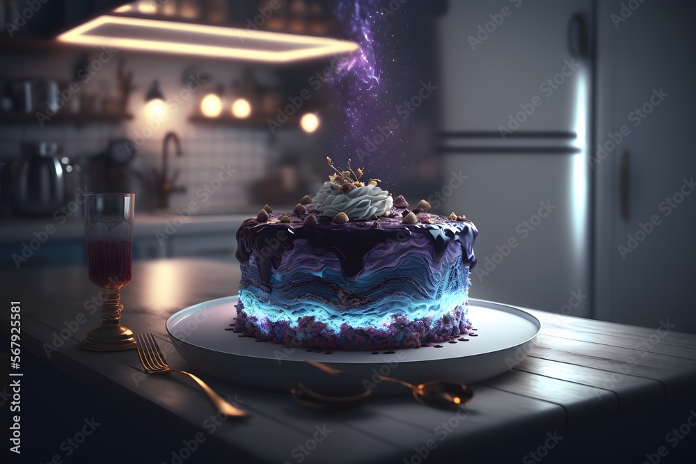 cake on a dining table created using Generative AI Technology Stock ...