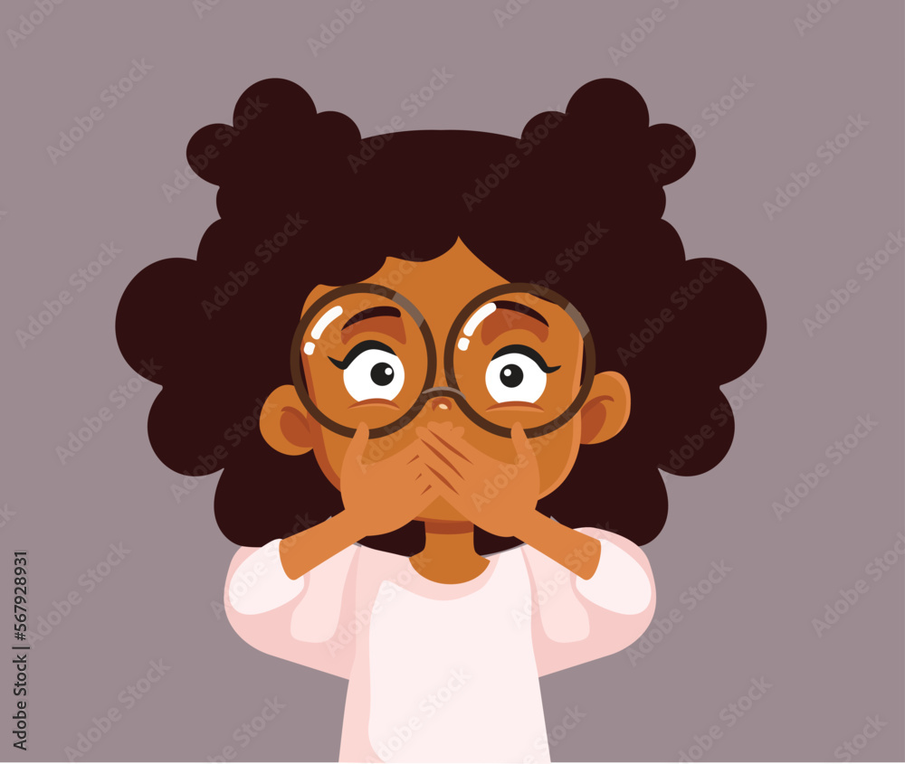 Disgusted Little Girl Covering her Mouth Vector Cartoon Illustration ...