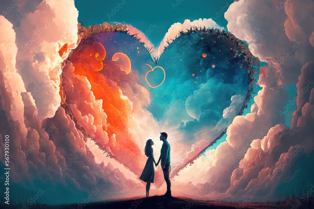 Couple in Love Illustration, Creative Abstract Art, Lovers in Giant ...