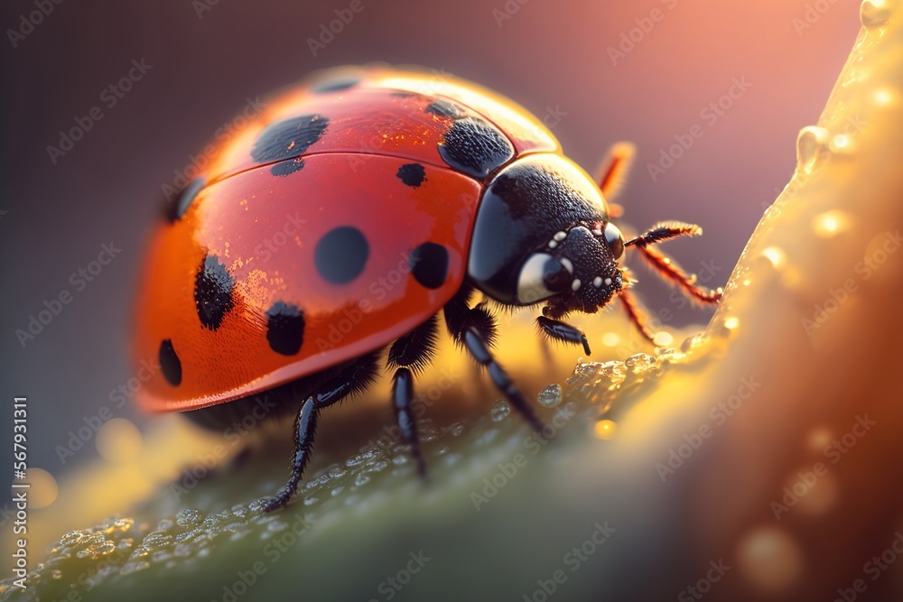 ladybird on a leaf beautiful colorful ladybug flight on a leaf, Spring ...