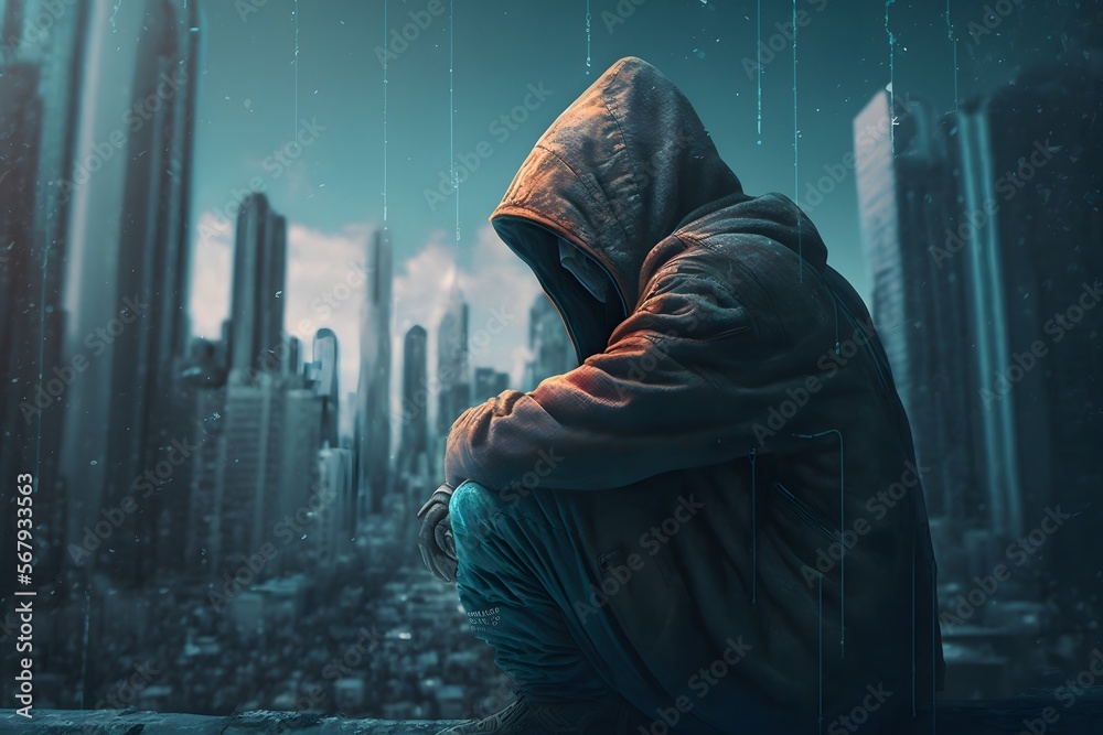 homeless man sitting created using Generative AI Technology Stock ...