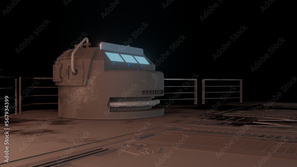 Head room science fiction laboratory in dark scene 3d rendering sci-fi ...