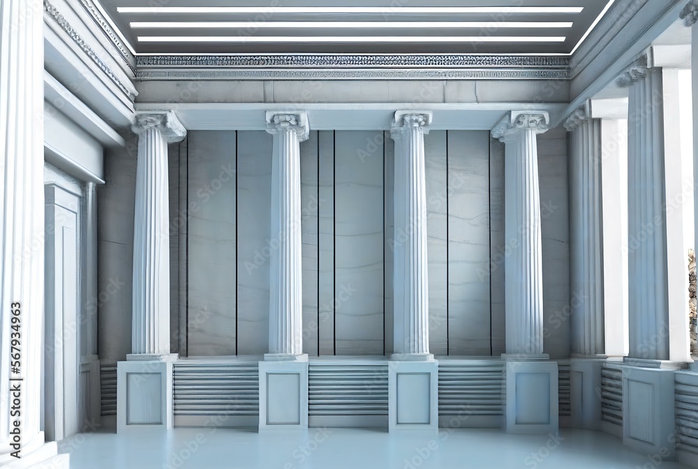 3D mural of a classic Greek temple interior with intricate columns and marble flooring (AI ...