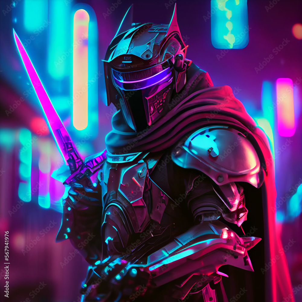 Medieval Knight Robot Wearing Modern Steel Uniform and Holding Sword ...