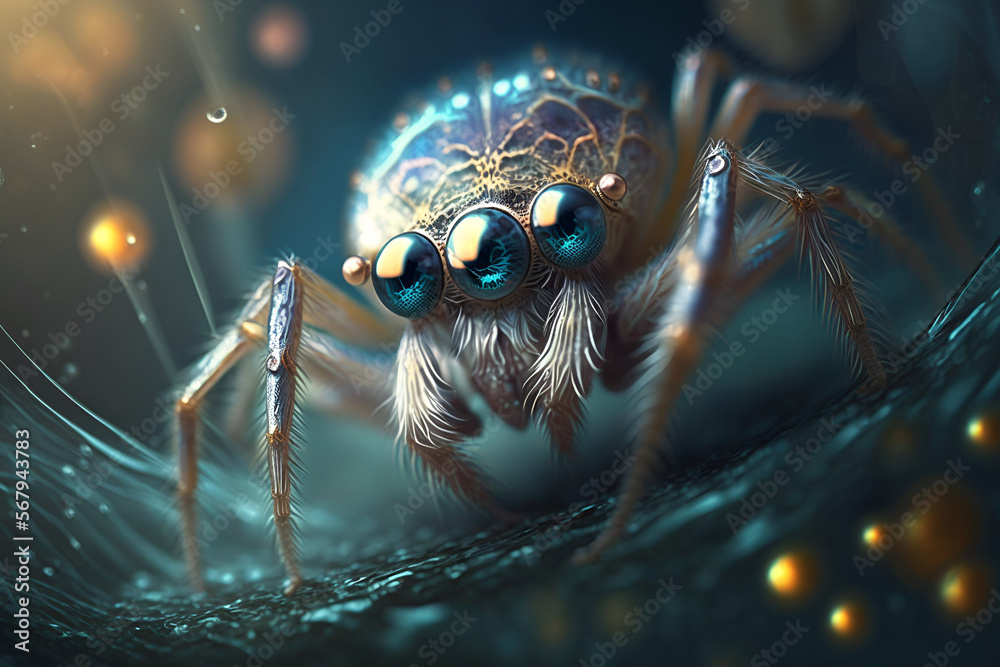 spider on the web. Stunning AI-generated macro photo of a spider's face ...