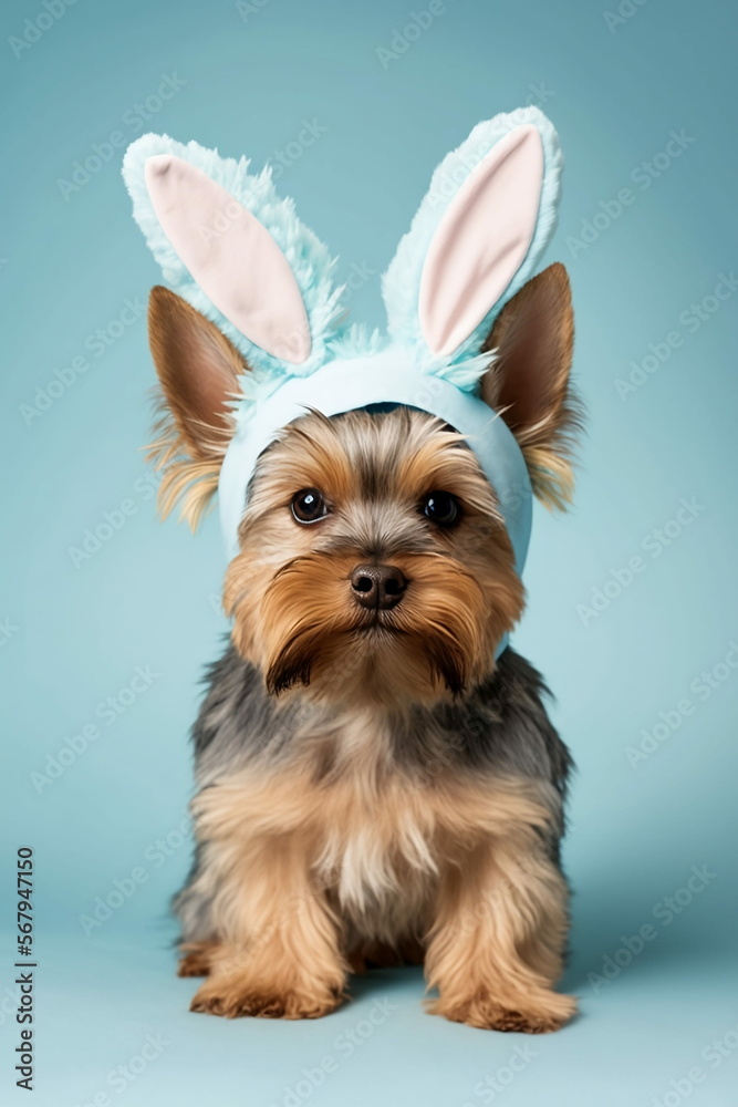 Yorkshire Terrier Easter Dog with. pastel easter bunny ears cute close ...