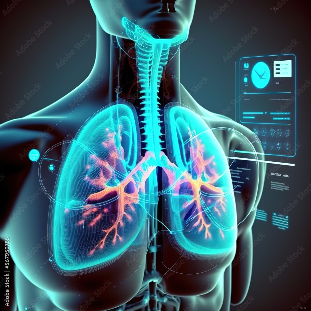 Diagnose treatment virtual Human Lungs on modern interface screen ...