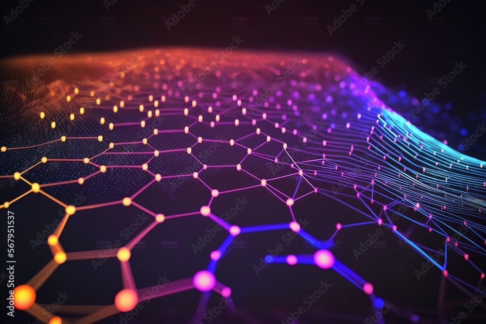 Blockchain fields for data. stream of network connection. Concepts of artificial intelligence ...