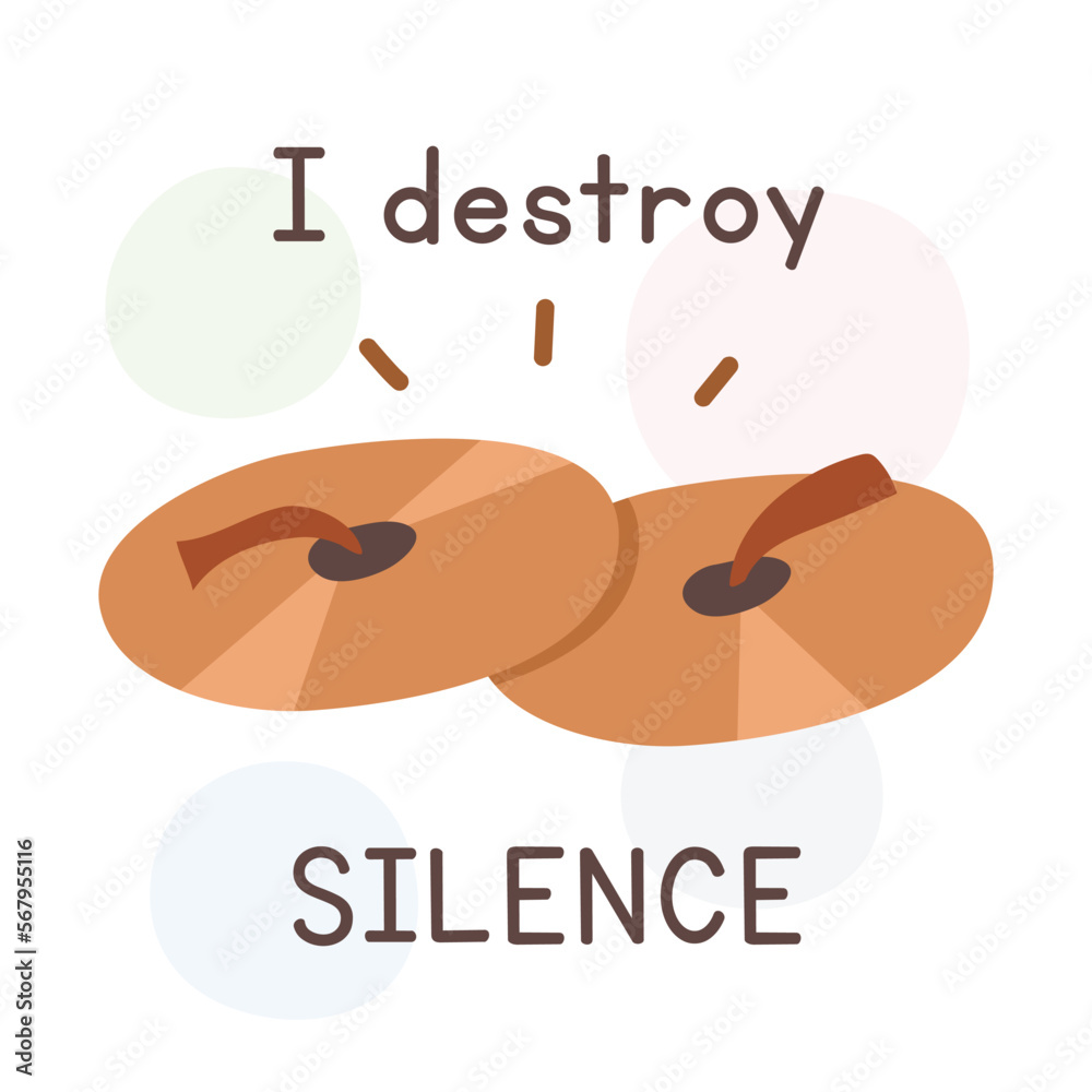 I destroy silence simple fun cymbals poster clipart cartoon style ...