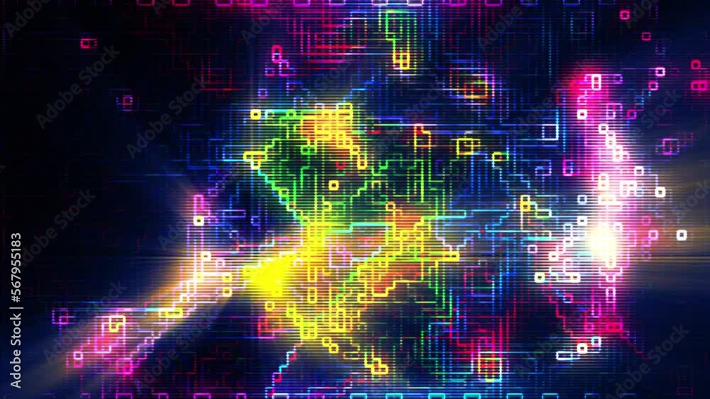 animated cyber dot and line abstract background loop, Particles wave ...