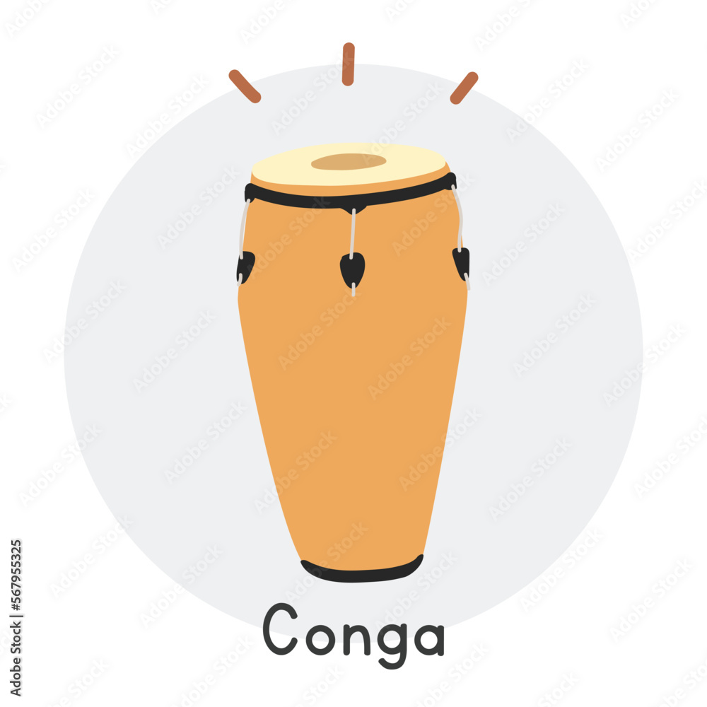 Conga clipart cartoon style. Simple cute brown wooden conga Cuban ...