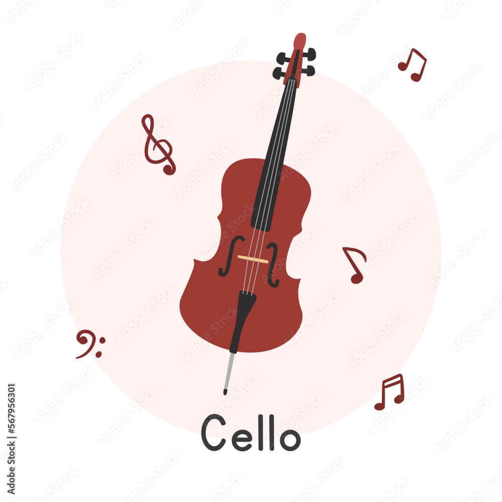 Cello clipart cartoon style. Simple cute brown cello string instrument ...