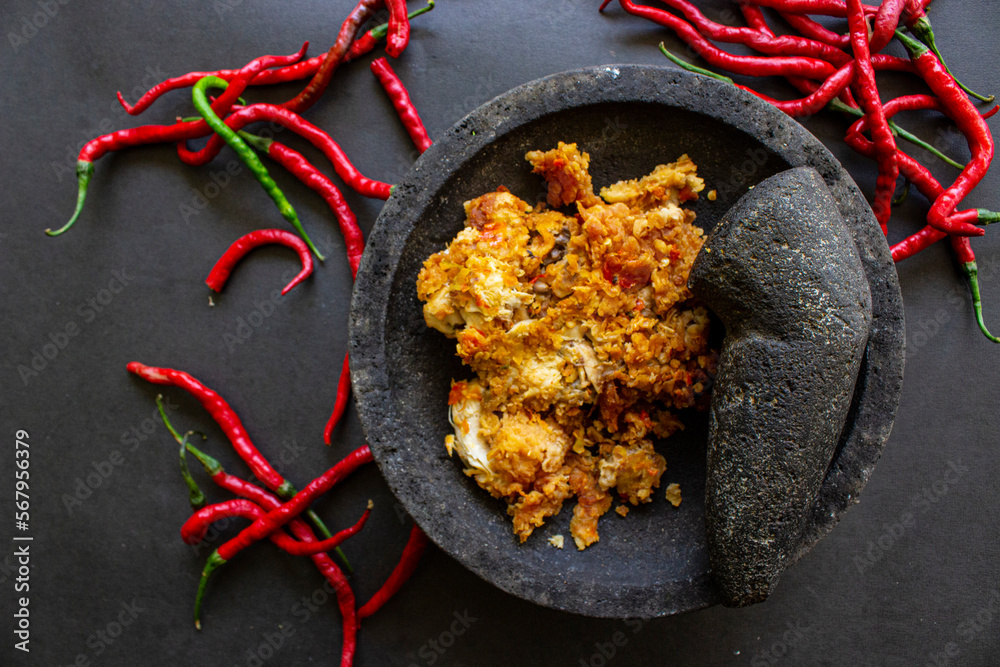 ayam geprek or chicken crush or chicken smashed is indonesian food made ...