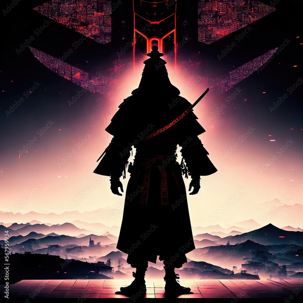 cyberpunk future technology cyborg robot bushido samurai , generative ...