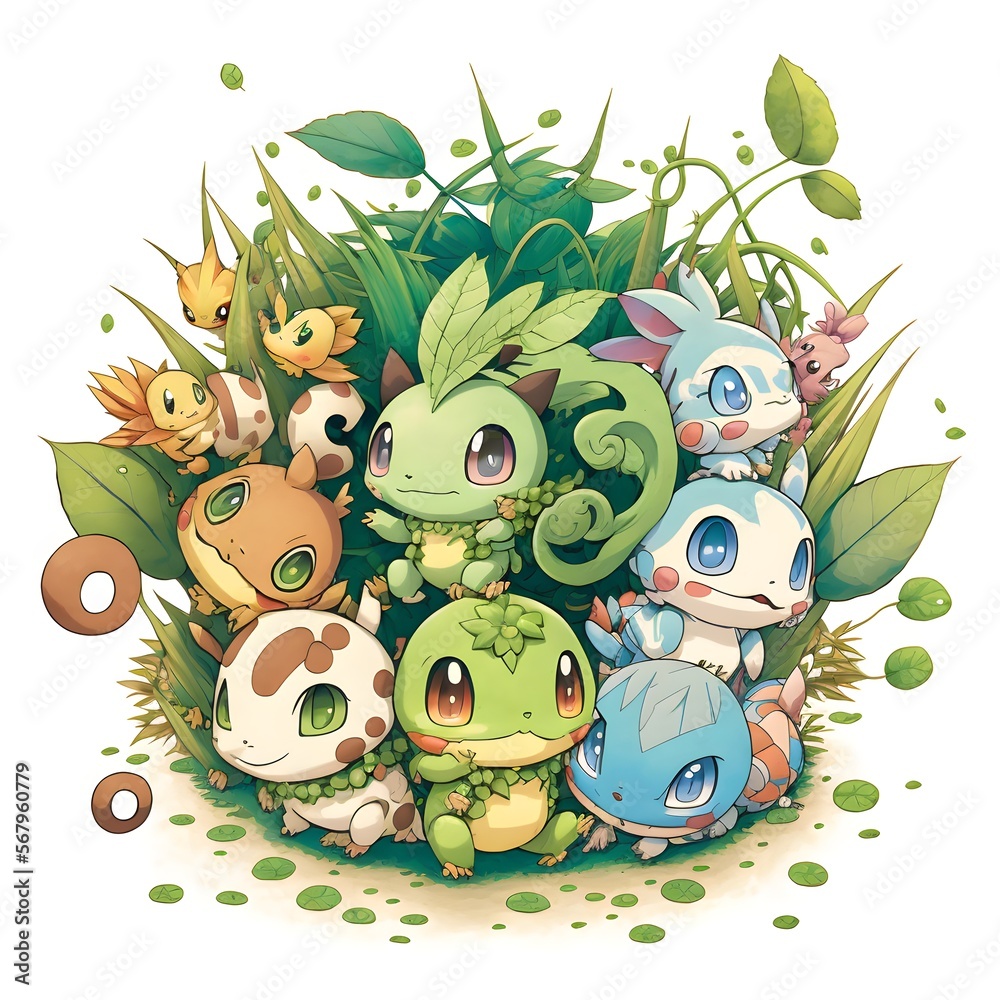 pokemon starter Grass type fakemon bulbasaur chikorita treecko turtwig ...