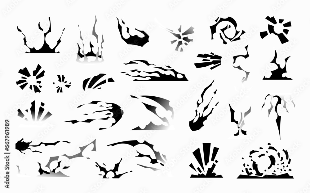 Power effects. Cartoon light flashes. Explosions and magic spells ...