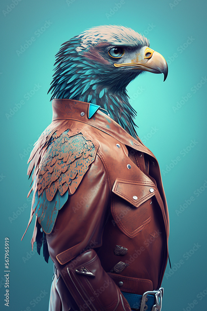 Stylish Eagle as Fashion Model in Leather Jacket Generative AI Digital ...