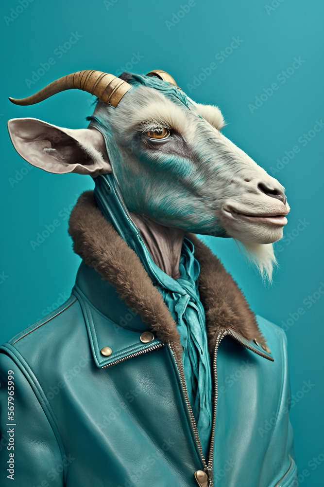 Stylish Goat as Fashion Model in Leather Jacket Generative AI Digital ...