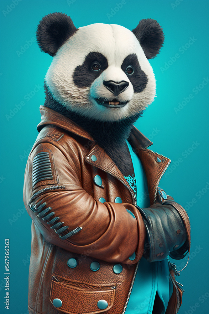 Stylish Panda as Fashion Model in Leather Jacket Generative AI Digital ...