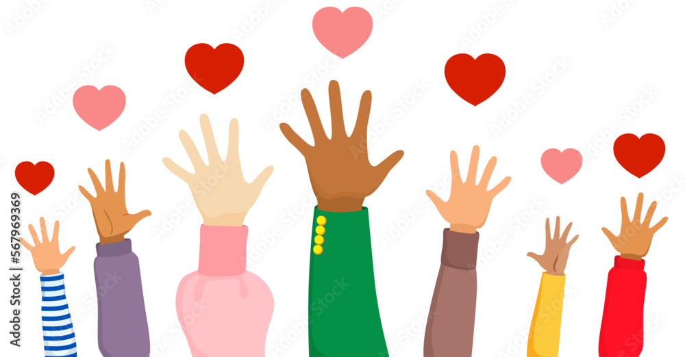 Vector illustration concept of volunteers people with open palm for ...