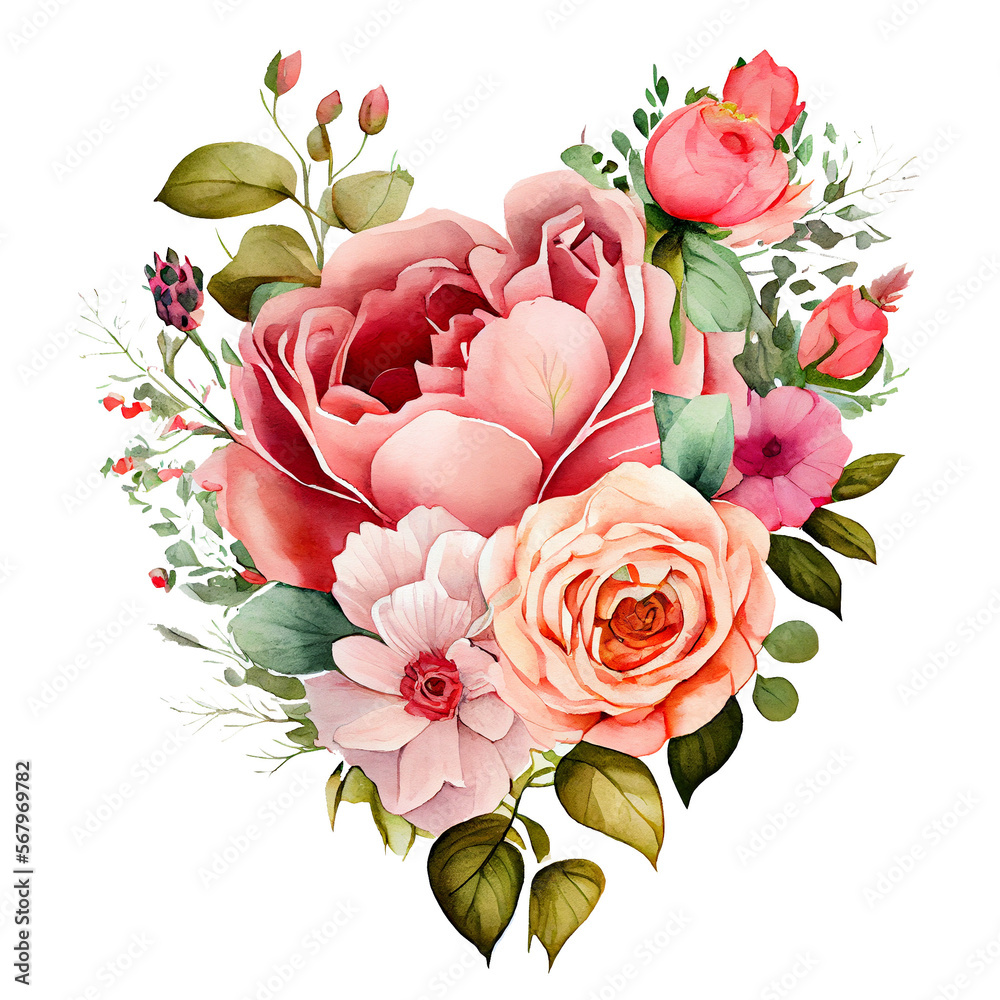 heart shaped rose bouquet, Romantic heart vignette made of vintage ...