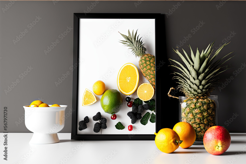 Mockup of a 10x15 cm, vertical, black frame on a white background. a ...