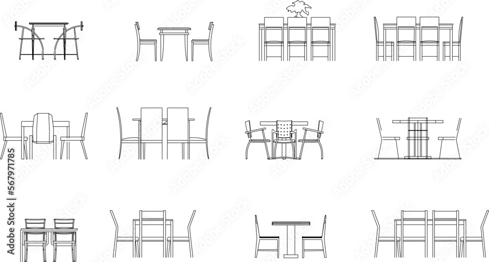 Vector sketch illustration of modern minimalistic classic dining room ...
