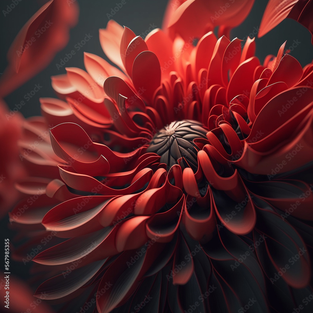 Dark red flower detail and petal beauty with dark black background ...
