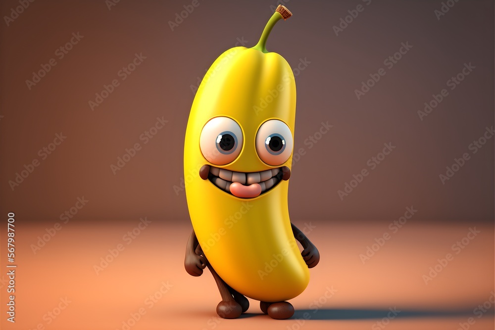 cute Cartoon banana Character 3d render Characteristics of harmony ...