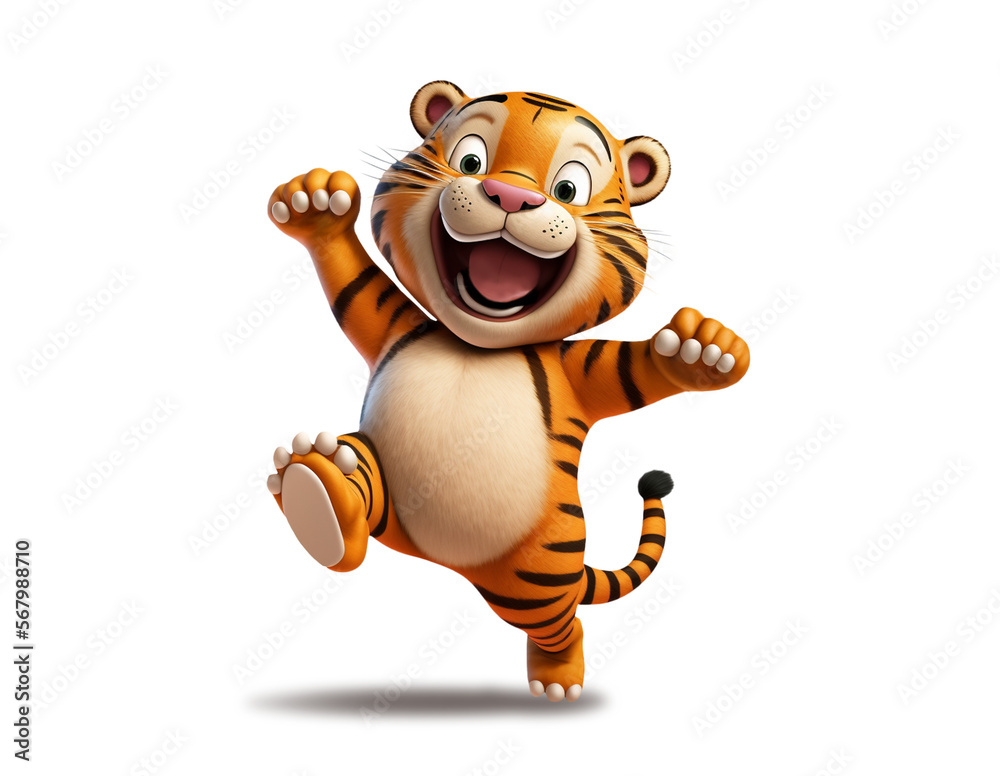 Cute, happy tiger jumping, isolated on transparent background. PNG file ...