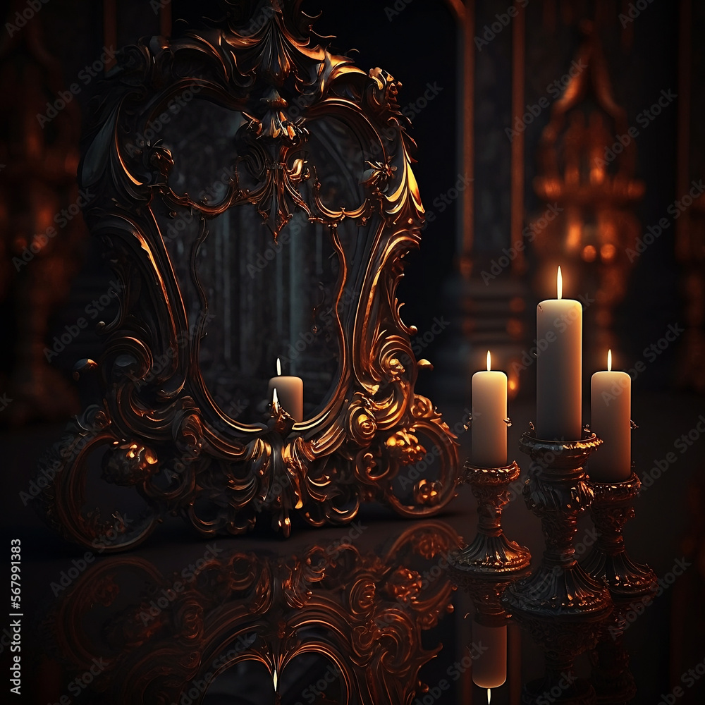 divination with the help of a mirror and hot candles in a dark room ...