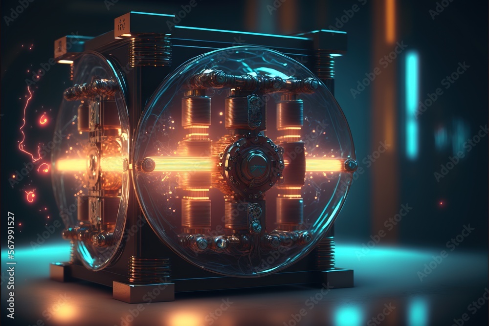 A futuristic object with a glowing background and a glowing light ...