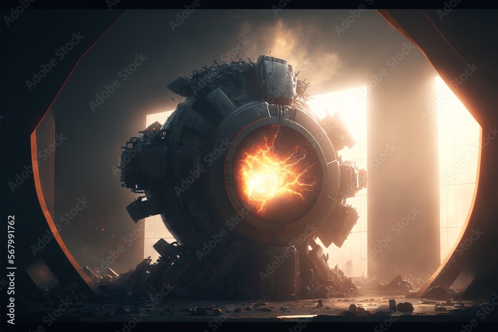 A futuristic looking building with a bright light coming out of it's ...